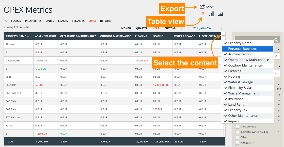 OPEX KPIs Table View KNOWLEDGE BASE